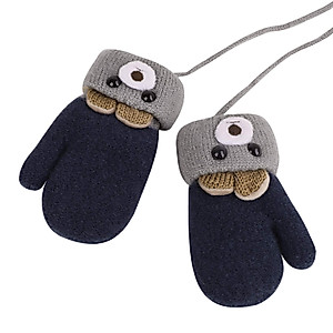 Toddler Baby Knitted Winter Gloves Cable Mittens Cute Cartoon Bear Kids Boys Girls Thermal Thick Fleece Lined Gloves Wool Warm Knit Snow Ski Cold Weather Gloves Children with String Age 0-3Y
