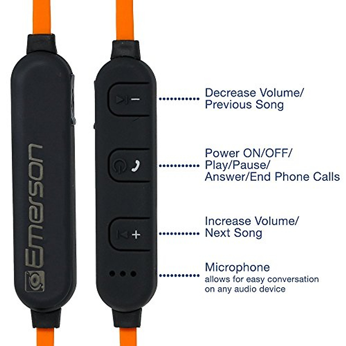 Emerson Wireless In-Ear Bluetooth Sports Earbuds Headphones with Universal Mic and Remote and Tangle free cable ER106001