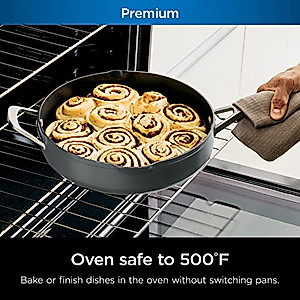 Ninja CW102GY Foodi NeverStick PossiblePan, Premium Set with 4-Quart Capacity Pan, Steamer/Strainer Basket, Glass Lid & Integrated Spatula, Nonstick, Durable & Oven Safe to 500°F, Sea Salt Grey