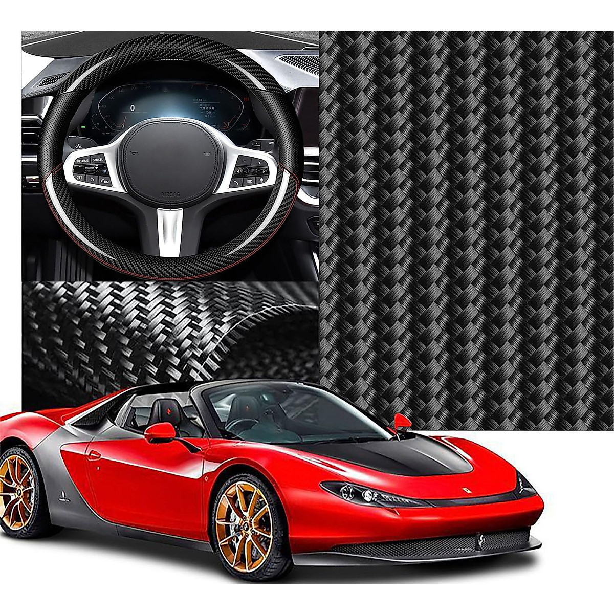 Custom fit for Infiniti Cars, Carbon Fiber Steering Wheel Cover, Steering Wheel Accessories for Infiniti All Models, Elastic, Anti-Slip, Sport Style (BlackBlack, for -Infiniti)