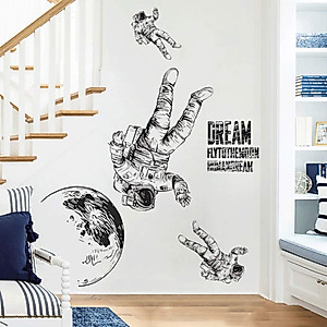 Astronaut Wall Sticker Removable Large Spaceman Wall Decal Nursery Decor Gift for Kids Boy Girl Bedroom Art Home Decoration Mural Interior Design