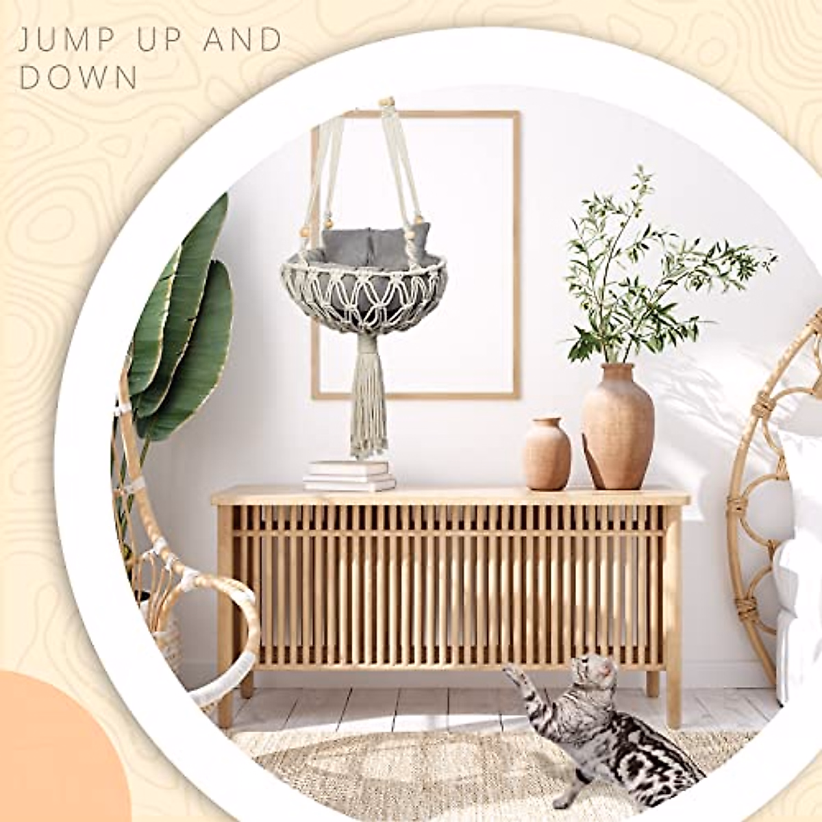 Juexica 3 Pcs Macrame Cat Hammock, Including Boho Hanging Cat Bed Cat Scratcher Cat Scratch Pad Cat Swing Hanging cat Window Perch for Cat Small Dog Sleeping Playing Climbing