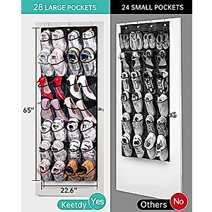 KEETDY Long 3 Tier Shoe Rack for Closet and 28 Clear Pockets Door Shoe Organizer