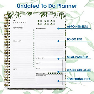 Cheneyboo To Do List Notebook Undated: Daily Journal, 5.7"x8.5" Daily To Do List Planner Notebook with Inner Pocket,Water Inter Checklist, Meals Planner, Office Organization Planners for Women