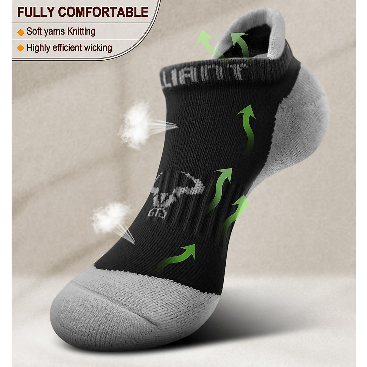 BULLIANT Running Socks Men-Athletic Ankle Wicking Socks Cushioned For Men Walking-Arch Compression Support(6Pairs,Shoes Size:Men 11-13)