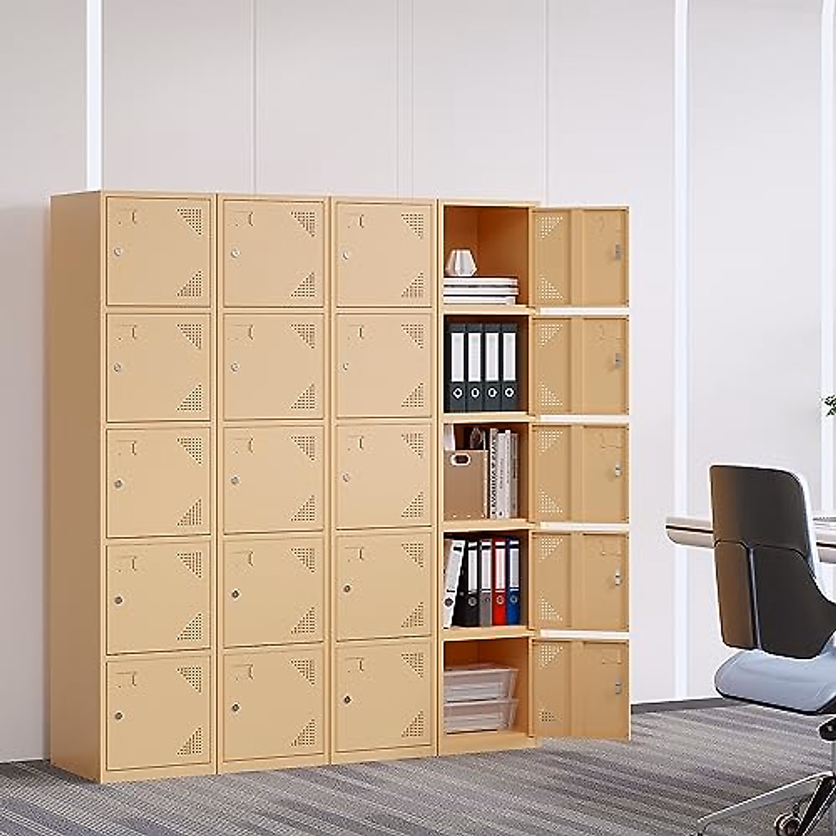 Yizosh Metal Locker with 5 Doors, Tall Steel Storage Lockers for Employees - 71" Locker Storage Cabinets for School, Gym, Home, Office, Garage (Camel)