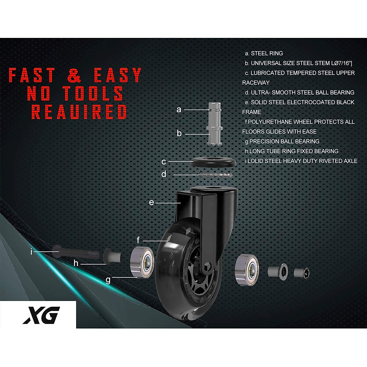 Office Chair Caster with RGB Color Changing Lights Set of 5 Rubber Replacement, Heavy Duty Universal Quiet Rolling Casters Fit Standard Office Chair for Hardwood Floors, Tiles and Carpet