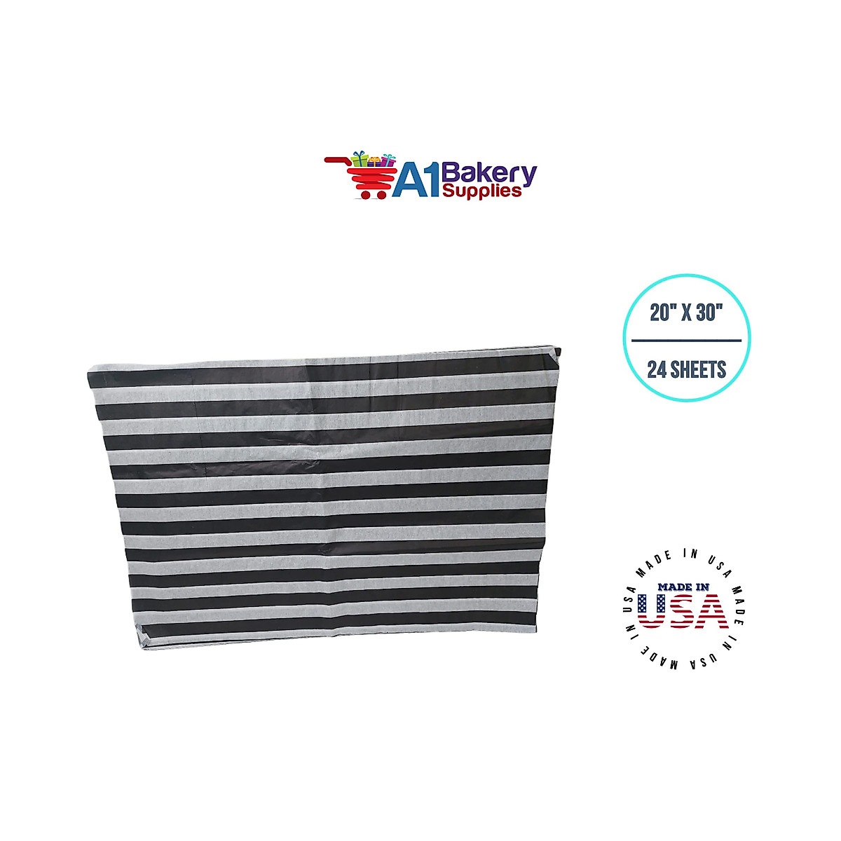 Black & White Stripes Tissue Paper 20 X 30-24 Sheet Premium High Quality Tissue Paper Made in USA by A1 bakery supplies