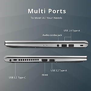 asus 2023 Vivobook 14/ HD Student Laptop, Intel Core i3-1115G4, 16GB RAM, 256GB PCIe SSD, Intel UHD Graphics, Webcam, WiFi 5, Bluetooth, Silver, Win 11, 32GB SnowBell USB Card