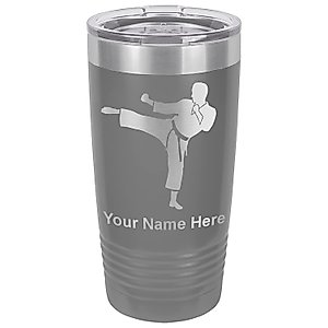 LaserGram 20oz Vacuum Insulated Tumbler Mug, Karate Man, Personalized Engraving Included (Gray)