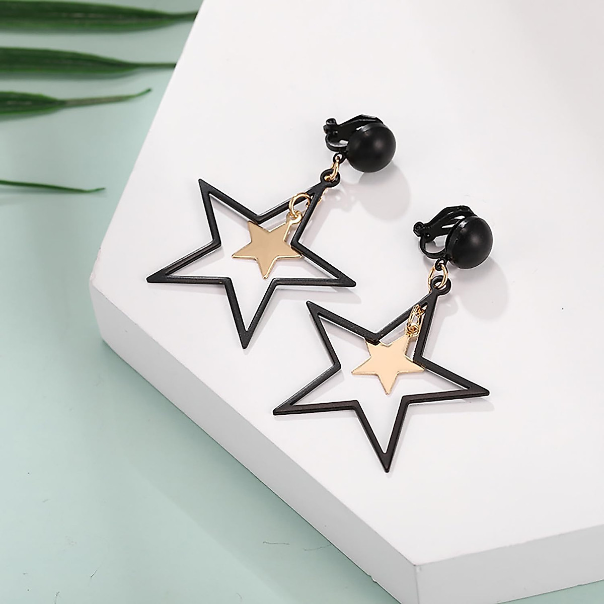 Star Drop Earrings for Women Gold Star Clip on Earrings Double Star Non Piercing Ear Clip Birthday Party Jewelry Dainty Gifts for Women