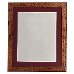 FRAMES BY POST H7 Picture Photo and Poster Frame Vintage Wood with Red Mount 24 x 20 Inch Image Size 50 x 40 cm Plastic Glass
