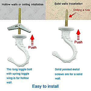 Hxchen 65mm/2.6" Ceiling Hooks - Heavy Duty Swag Hook with Steel Screws Bolts and Toggle Wings for Hanging Plants Ceiling Installation Cavity Wall Fixing White - (2 Sets)
