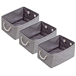 Dingtuo Storage Bins Foldable Organizer Containers with Handles Storage Basket Cube Set of 3 Gray M 14.2x10.2x6.3in
