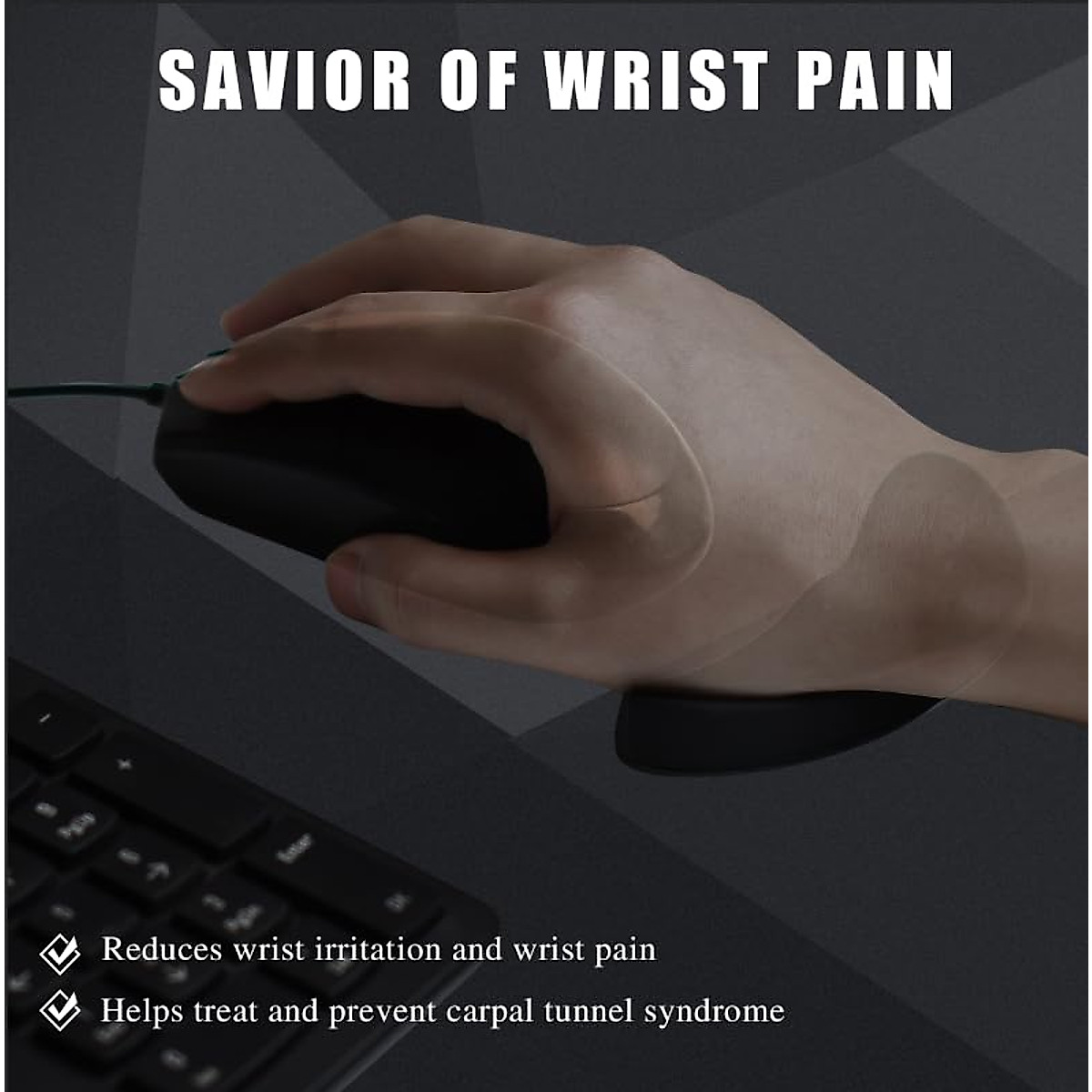 JIKIOU Upgrade Enlarge Gel Memory Foam Set Keyboard Wrist Rest Pad, Mouse Wrist Cushion Support for Office, Computer, Laptop, Mac, Comfortable, Lightweight for Easy Typing Pain Relief, Black