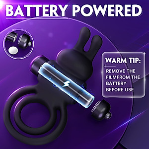 Vibrating Cock Ring Sex Toy - Male Sex Toys for Men Vibrator Double Penis Ring Couples Sex Toys Adult Toys Mens Sex Toys with Rabbit Ears 10 Vibration Modes Adult Sex Toys for Couples Female Women