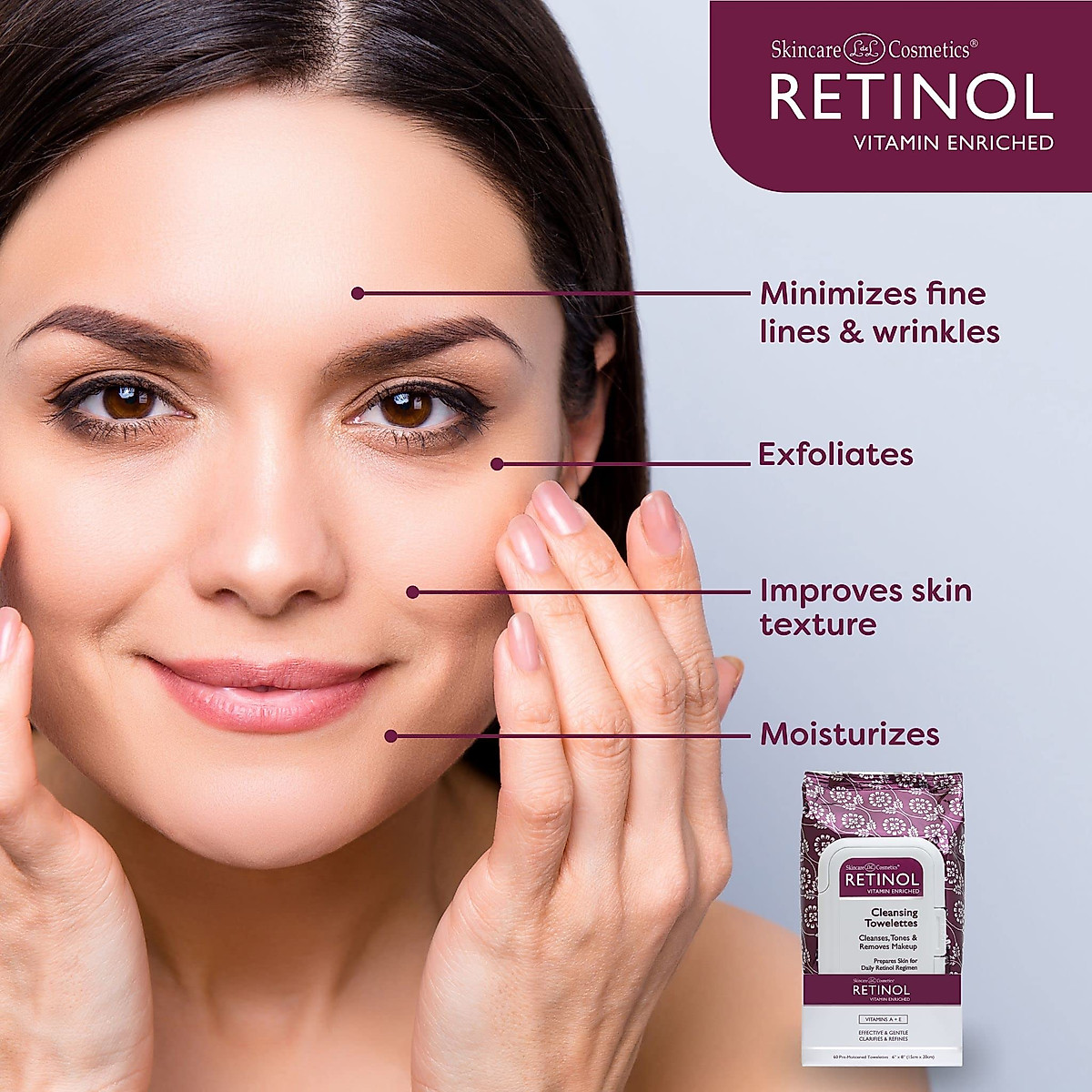 Retinol Anti-Aging Cleansing Towelettes – All-in-One Cleanser, Toner & Makeup Remover in a Convenient Pre-Moistened Wipe – On-The-Go Exfoliating, Toning & Hydrating Leaves Skin Clean, Fresh & Refined