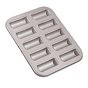 CHEFMADE Financier Cake Pan, 10-Cavity Non-Stick Rectangle Muffin Pan Biscuits Cookies Bakeware for Oven Baking (Champagne Gold)