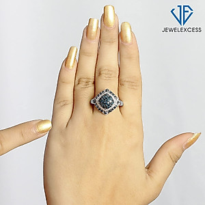 JEWELEXCESS Sterling Silver Blue & White 1 Carat Diamond Ring for Women| Dual-Colored Ring Band with Round Diamonds