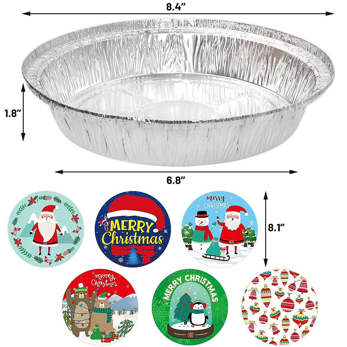 WorldBazaar Christmas Aluminum Food Containers with Lids 36PCS Christmas Disposable Lefover Containers Round Holiday Foil Tins Food Storage Pan Christmas Party Supplies
