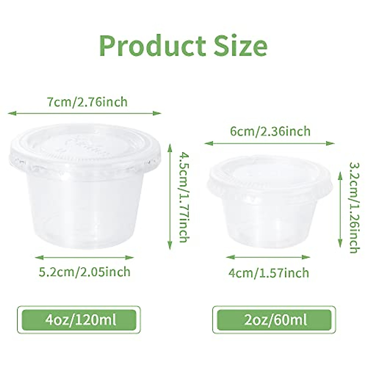 FHDUSRYO 75 Sets 2oz Clear Plastic Portion Cups with Lids, Jelly Shot Cups Sauce Cups, Small Souffle Cups Condiment Container for Meal Prep, Salad Dressing, Portion Control, Food Dips, Slime (2oz)