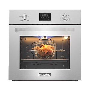 Empava Single Liquid Propane Gas Wall Oven 24 in. 2.3 cu. Ft. Bake Broil Rotisserie Functions with Mechanical Controls and Digital Timer and Convection Fan in Stainless Steel, Silver, 24inches