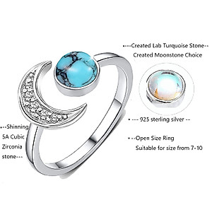 GOLD XIONG PADISHAH Exquisite 925 Sterling Silver Ring White Created selenite Sun and Moon Jewelry Birthday Princess Love Band Rings Open Size Adjustabl