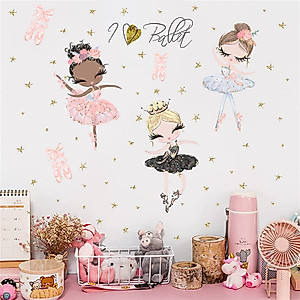 3 Ballet Dancing Girl Wall Art Decals Ballerina Wall Decals Dancing Ballerinas Wall Stickers Ballet Dancer Wall Decals with Stars Wall Art Poster for Girls Room Women (colorA)
