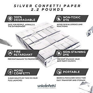 Silver Confetti Paper - BULK 2.2lbs | 1kg, Biodegradable Tissue Paper, Rainbow Light Weight, Non-Staining Paper, for Events, Crafts, Decorations (SILVER Confetti Paper 2lbs Biodegradable)