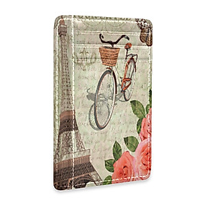 Linomo Thin leather Card Holder and Money Clip Vintage Eiffel Tower Wallet RFID Blocking for Men & Women