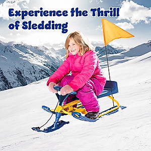 Machrus Frost Rush Snow Sled with Steering Wheel, Twin Brakes & Pull Rope - Winter Racer Snow Sled for Kids and Adults for Sledding