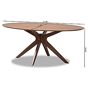 Baxton Studio Monte Mid-Century Modern Walnut Brown Finished Wood 71-Inch Oval Dining Table