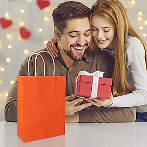 YADIAN 10 Pieces Kraft Paper Party Favor Gift Bags with Handle, Orange Small Size Gift Bags for Christmas, Birthday, Wedding and Party Celebrations