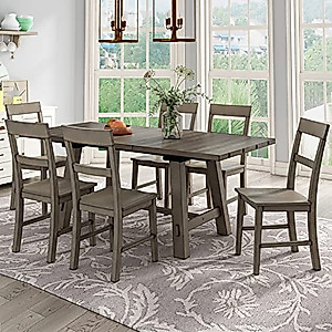 Retro Style Kitchen Dining Room Set, 7-Piece Dining Table Set Extendable Kitchen Table Set with 18” Leaf Rectangular Table with 6 Wood Chairs, Dining Room Set for 6 People, for Dining Room, Kitchen