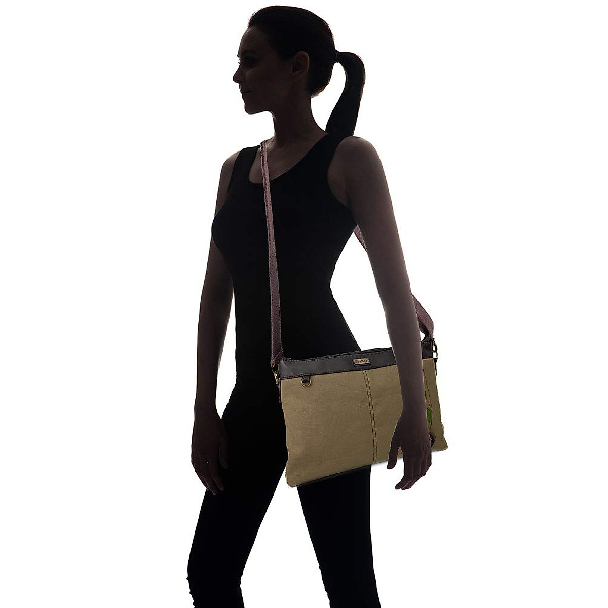 CHALA Denim Canvas Convertible Stripe Work Tote (Olive_ Metal Dragonfly)