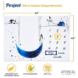 Atypical Kind Monthly Baby Milestone Blanket | Baby Monthly Milestone Blanket for Boy & Girl | Baby Boy Gifts, Nursery Blanket Baby Shower | Newborn Baby Month Blanket | Baby Growth Chart Blanket