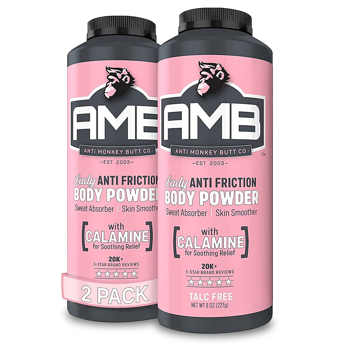 Anti Monkey Butt Body Powder for Women, Talc Free Anti Chafing and Sweat Absorbing Powder with Clamine, Hypoallergenic Formula, 8 oz (2 Pack)