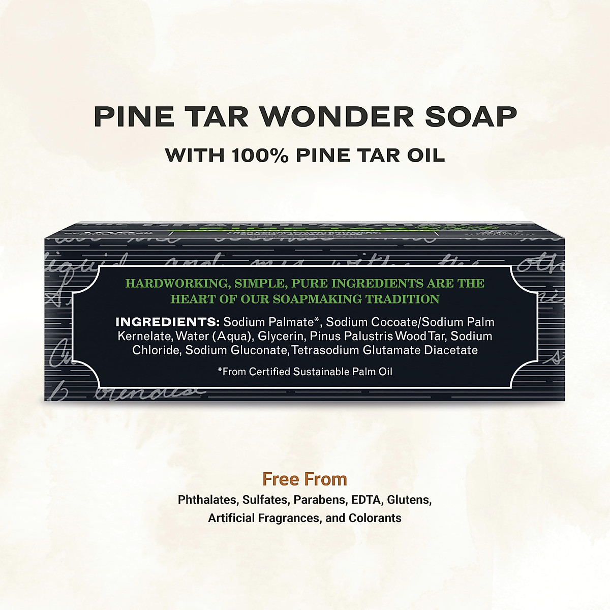 The Grandpa Soap Company Pine Tar Bar Soap for Men- Made With Pine Tar Oil, 3 in 1 Cleanser Deodorizer and Moisturizer, Dermatologist Tested, Safe for Sensitive Skin, 4.25 Oz, 8 Pack