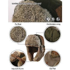 Comhats Winter Hats for Men Hunting Ushanka Russian Warm Trapper Hunting Hiking Skiing Cap Black Real Fur Large L