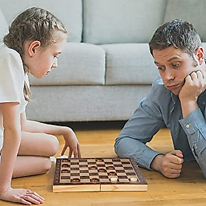 ropoda Magnetic Chess Set, 15" Folding Wooden Chess Board with Foam Storage Slots, Unique Chess Set for Kids and Adults, Portable and Foldable Wooden Board Game & Checkers Game, Including Extra Queens