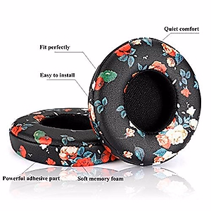 Replacement Earpad Cover, Ear Cushion Pads Compatible with Solo 2.0 3.0 On Ear Headphpnes 1 Pair (Black Floral)