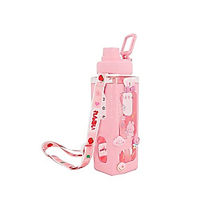 NEWSTYP Kawaii Bear Pastel Water Bottle With 3D Sticker 700ml Plastic Travel Tea Juice Milk Portable Cute Shaker Drink Bottle Gift (Pink)