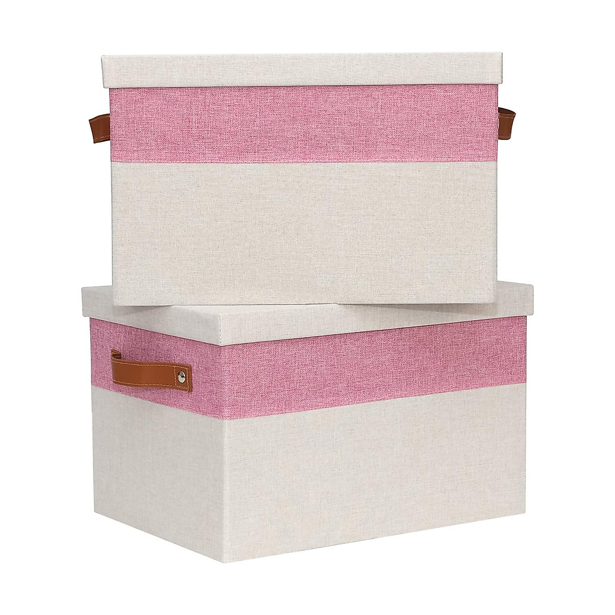 BinWhiz Fabric Storage Bins with Lids, 15x11x9.5 Inch Collapsible Organizer Baskets for Shelves, Closets, Storage Rooms, Home Decor, 2 Pack, Pink & Beige