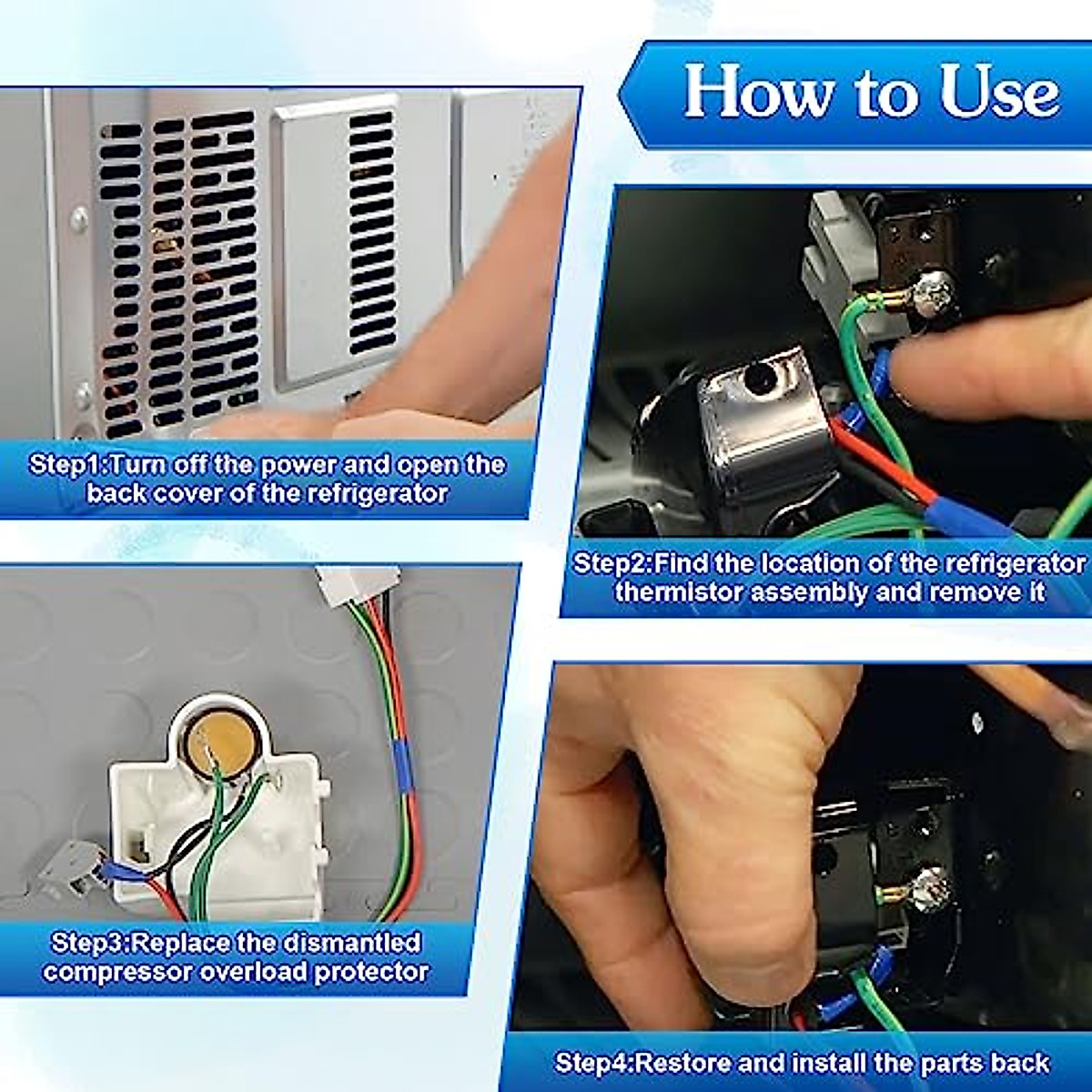 Dreyoo 2 Pcs Refrigerator Compressor Overload Protector, Replacement for 6750CL0001D Thermistor Assembly Parts, Replacement and Compatible with Some/LG and Kenmore Refrigerators