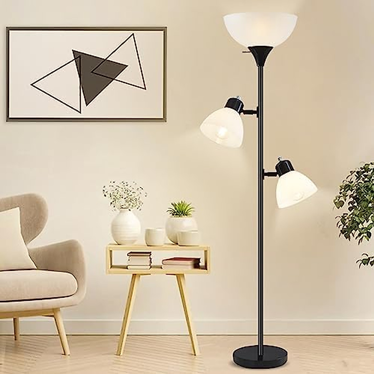 Luvkczc Torchiere Floor Lamps for Living Room with 3 Lamps, Tall Modern Standing Lamps, Industrial Bright Floor Lamp for Bedroom, Office, Dresser, 3 LED Bulbs Included
