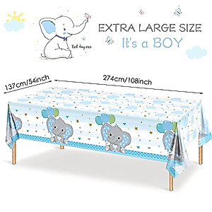 Baby Shower Table Cover Decorations Elephant Tablecloth Table Cover Plastic Rectangle Table Decors for Baby Boy Girl Gender Reveal Party Supplies, 54 x 108 Inches (Blue,3 Pieces)