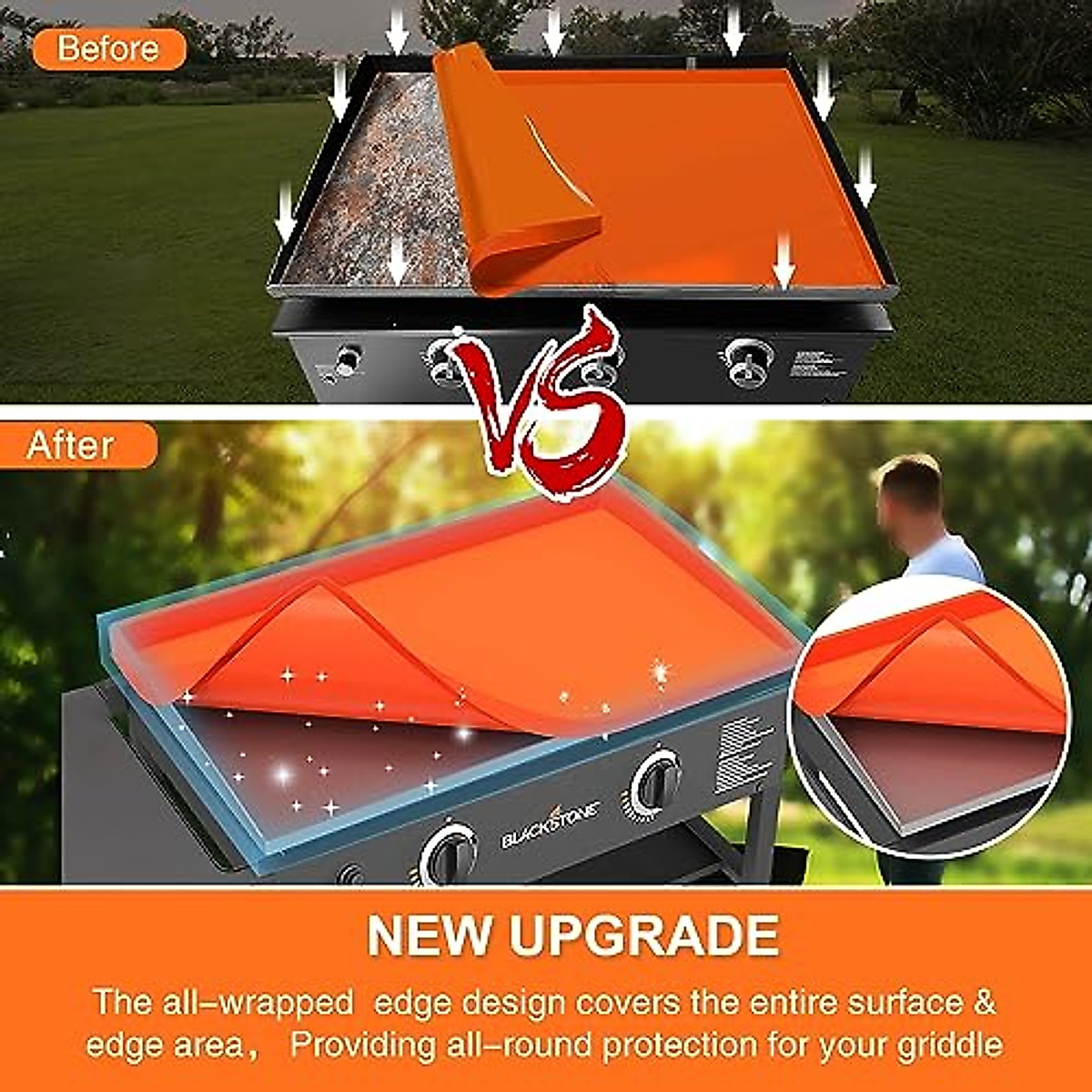 Eibodian Silicone Griddle Mat for 28" Blackstone, Upgraded Full-Edge Blackstone Griddle Cover, Heavy Duty Food Grade Silicone Grill Mat Protects Grill Year-Round