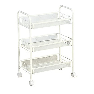 ATAAY Mesh Rolling Utility Out Mesh Storage Cart Storage Tower Rack Storage Shelves for Home Kitchen Bathroom Storage/White