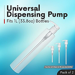 Black And White Universal Pump Replacement Lids for Hand Pump Bottles, Shampoo and Conditioner Dispenser with Extra Large Tube - Fits 1 Liter (33.8oz) Containers for Sanitizer, Oils, and Other Liquid