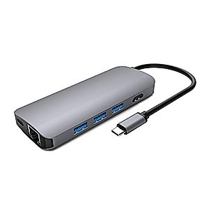 XUNMAIFHB Portable Docking Station,Type-C HUB ExpansionDock HD HDMI VGA with Display Dock Gigabit Ethernet Card USB-C PD, USB 3.0, TF/SD, RJ45, VGA, HDMI Fast Transmission